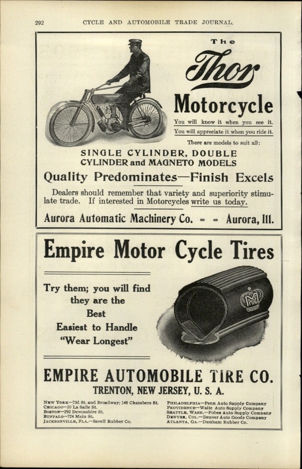 1908 PAPER AD CAR AUTO Yale California Motorcycle Toledo OH Thor Aurora ...