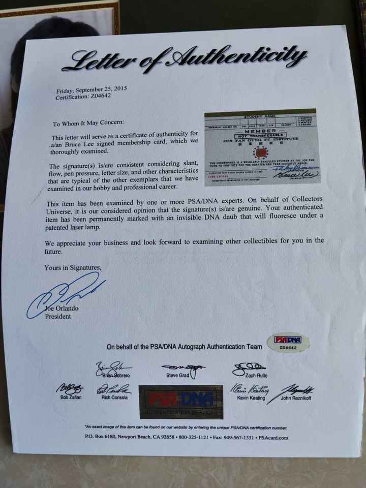 🔥🔥BRUCE LEE autographed signed Jun Fan Institute member card PSA/DNA LOA 🔥🔥 | eBay