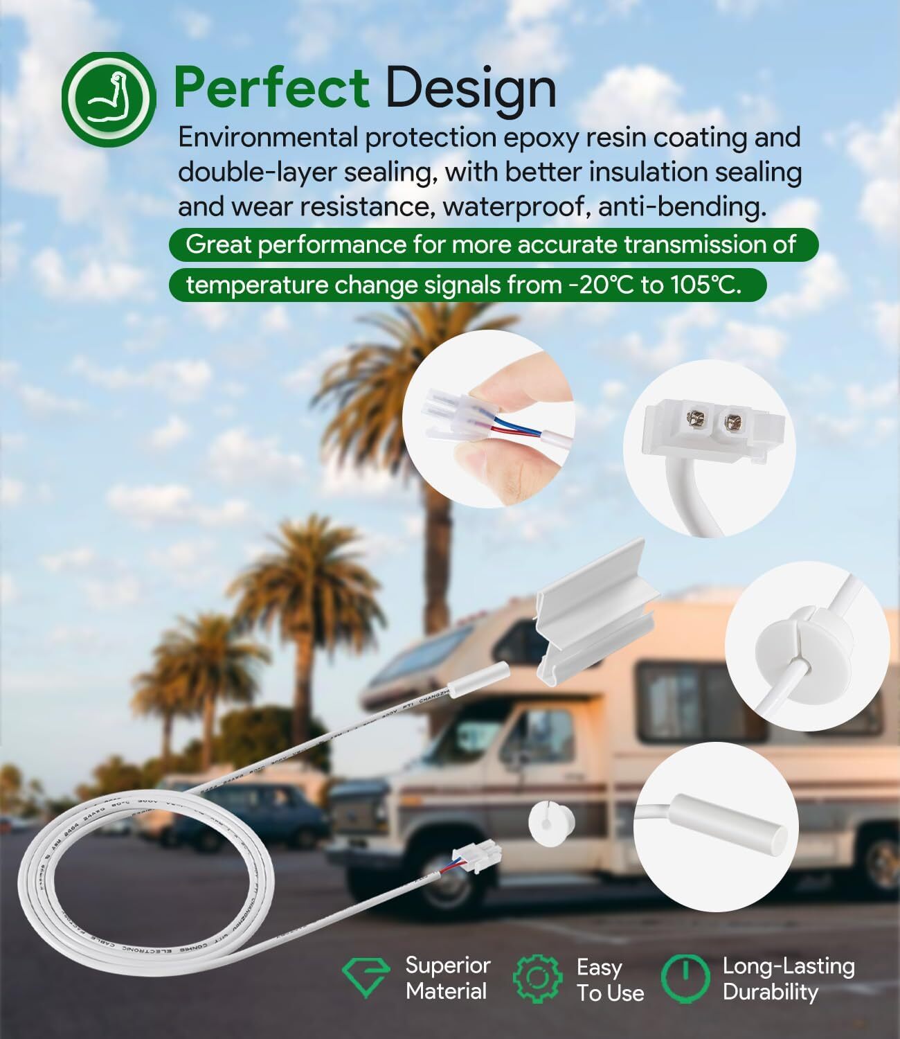 For Dometic 3851210025 Thermistor Kit RV Refrigerator Thermostat Sensor ...