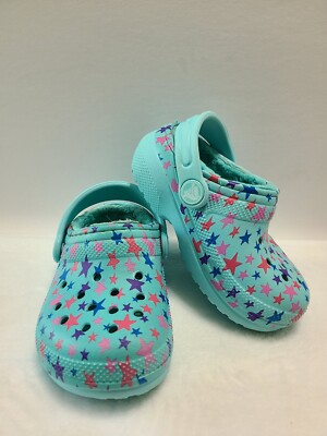 Crocs Girls Size C6 Classic Lined in Teal with Colored Stars | eBay