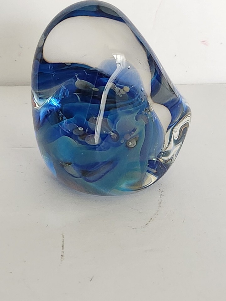 Handblown Seegers and Fein Signed Clear and Blue Glass Paperweight | eBay