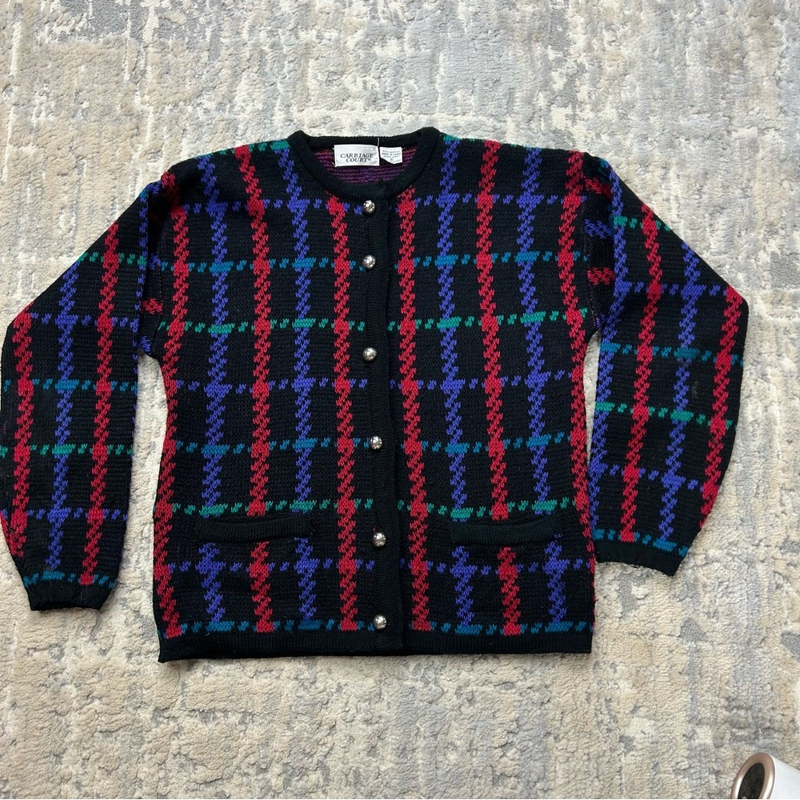 Vintage Carriage Court Plaid Acrylic Sweater Cardigan Small 1980s | eBay