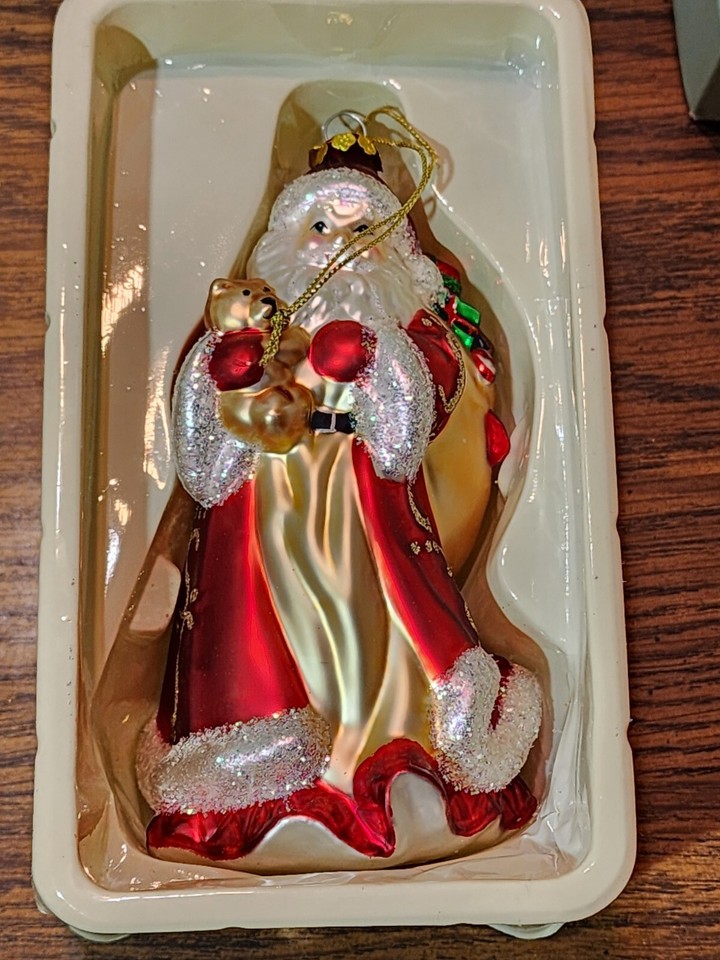 Father Christmas Ornament Santa Claus PartyLite Blown Glass Glitter ...