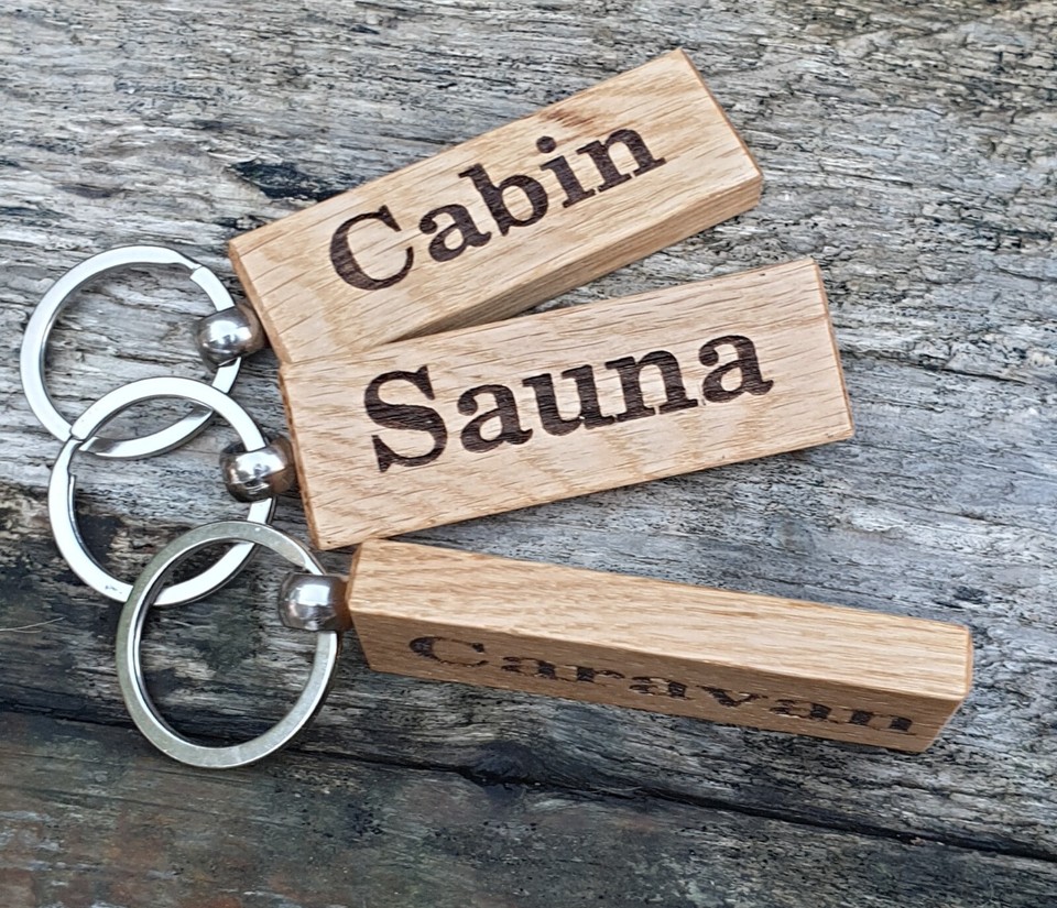 Solid Engraved Oak Wooden Personalised Hotel Key Fob Tag Keyring New ...