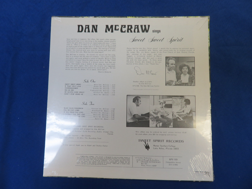NEW--Sweet Spirit--Dan McCraw--Record LP Vinyl--Crusade--Gospel--Lake ...