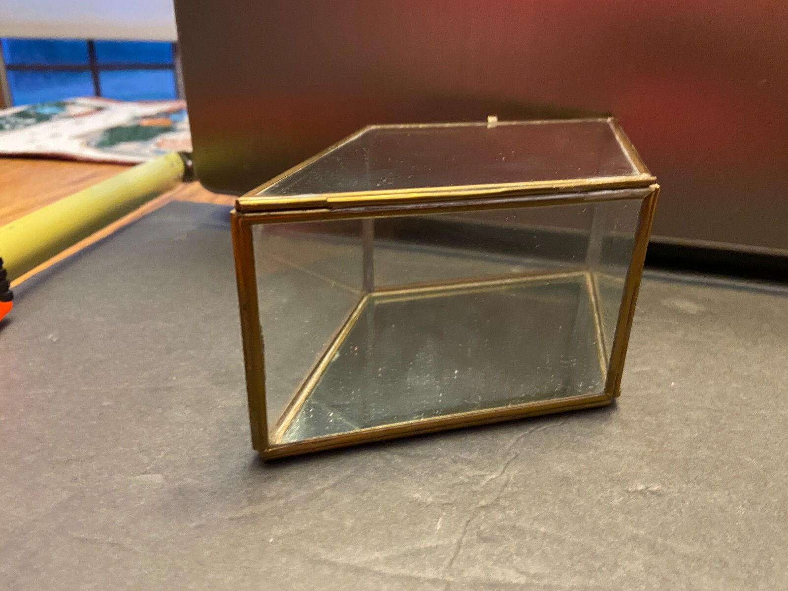 Vintage Brass Angled Glass Display Case Mirror Back Made In Mexico | eBay