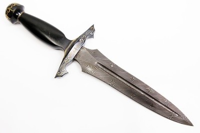 Steven J. Rapp Julie Warenski Engraved Damascus Dagger w/Gold Inlays ...