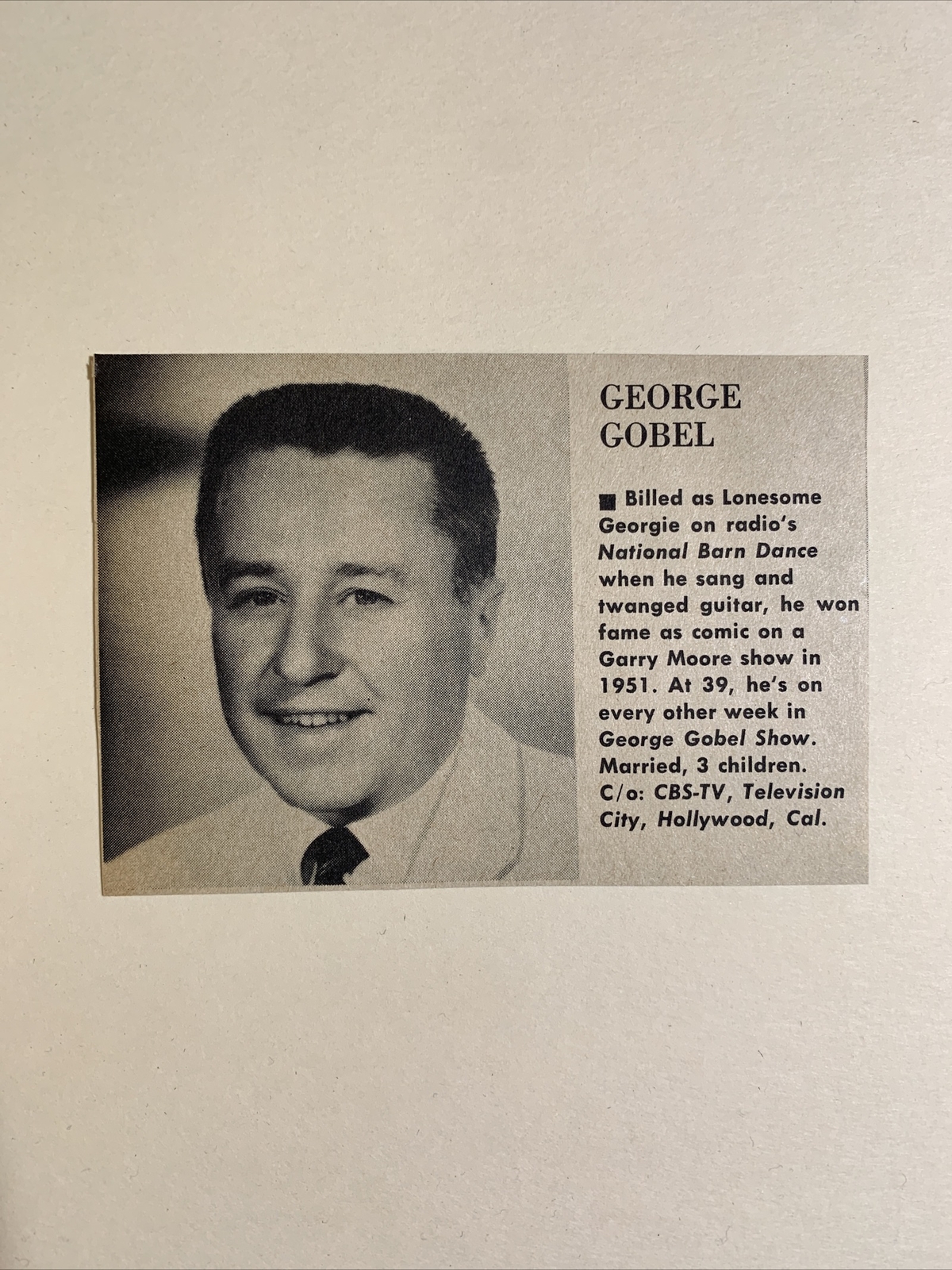 George Gobel Show 1959 TV 4X3 Panel | eBay