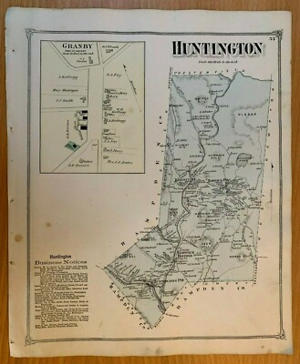 1873 HUNTINGTON Mass GRANBY MA Norwich Knightville MA LITHOGRAPH MAP ...
