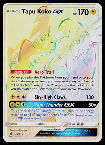 Pokemon Card - Tapu Koko GX Guardians Rising 153/145 Secret Rare SM ...