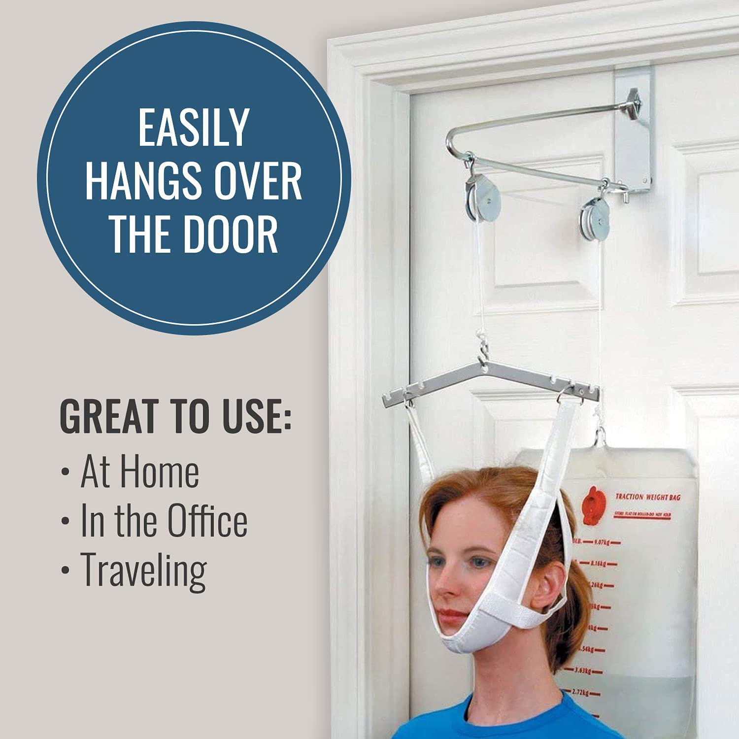 Over the Door Cervical Traction Set Head Halter Neck Pain Relief Brace ...