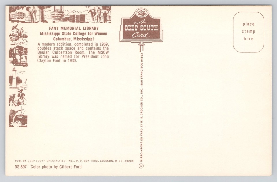 Fant Memorial Library Mississippi State College Postcard Photochrome ...