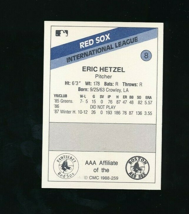 1988 CMC Pawtucket Red Sox signed autograph Eric Hetzel #8 tough swsw6 ...
