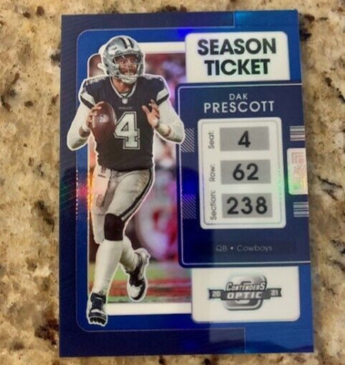 Dak Prescott DALLAS COWBOYS 2021 CONTENDERS OPTIC SEASON TICKET 67/99 ...