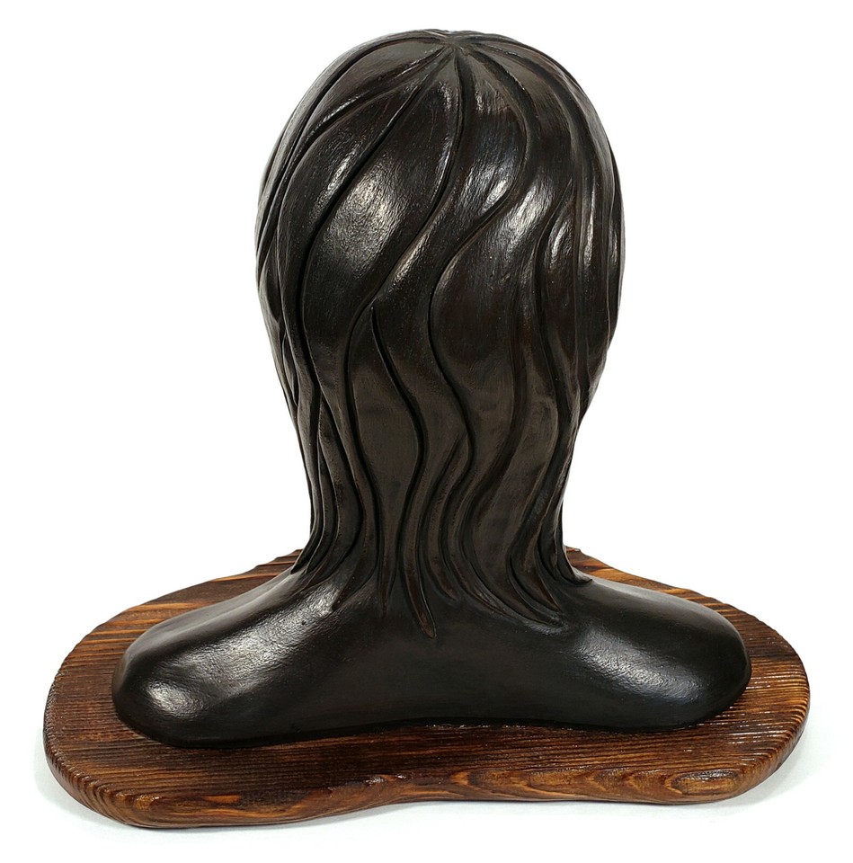 VINTAGE CERAMIC BUST SCULPTURE w/ WOODEN BASE BY CALIFORNIA ARTIST JOHN ...