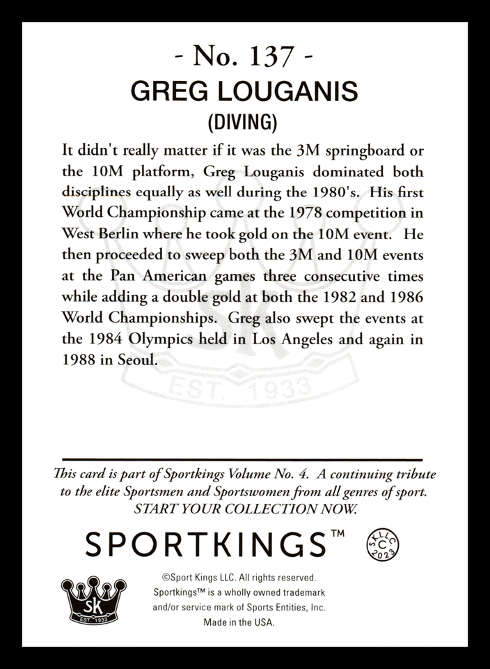 2023 Sport Kings Gum Greg Louganis Diving #137 Centered Mint | eBay