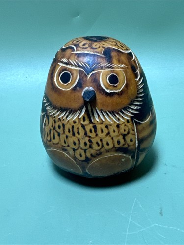 Hand Carved And Painted Owl Gourd, Rattle Figure | eBay