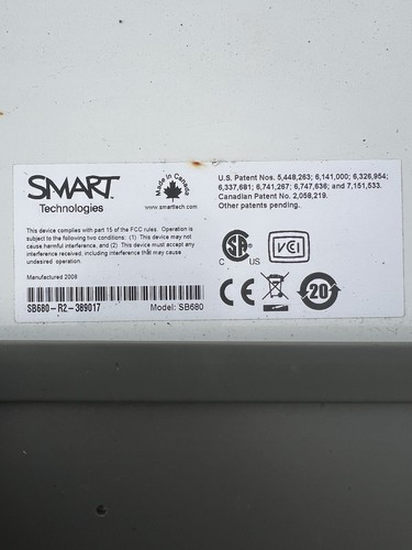 SMART Board SB680 77" Interactive Whiteboard. W/ Mounting Bracket | eBay