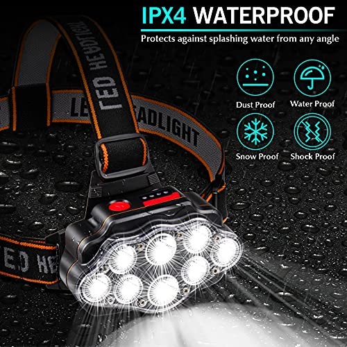 Headlamp LED Rechargeable, High Lumen Bright Head Lamp with 8 LED, USB ...