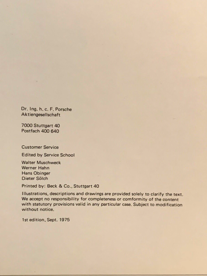 Porsche 911S 1975 OEM Service Information Booklet Factory NOS | eBay