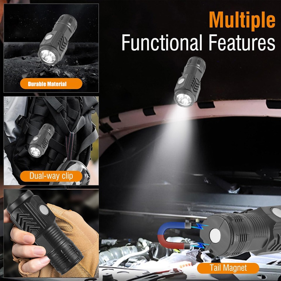 Super Bright LED Tactical Flashlight Mini USB Rechargeable Lamp 5 Modes ...