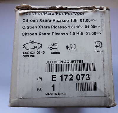 Eurorepar E172073 FRONT Brake Pads Fits CITROEN XSARA PICASSO 1.6i 1.8i ...