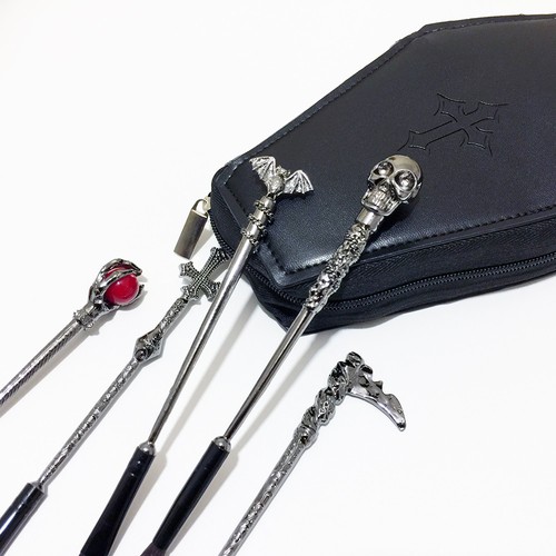 The Crypt Makeup Brushes & Handmade Coffin Case - Goth makeup Skull ...