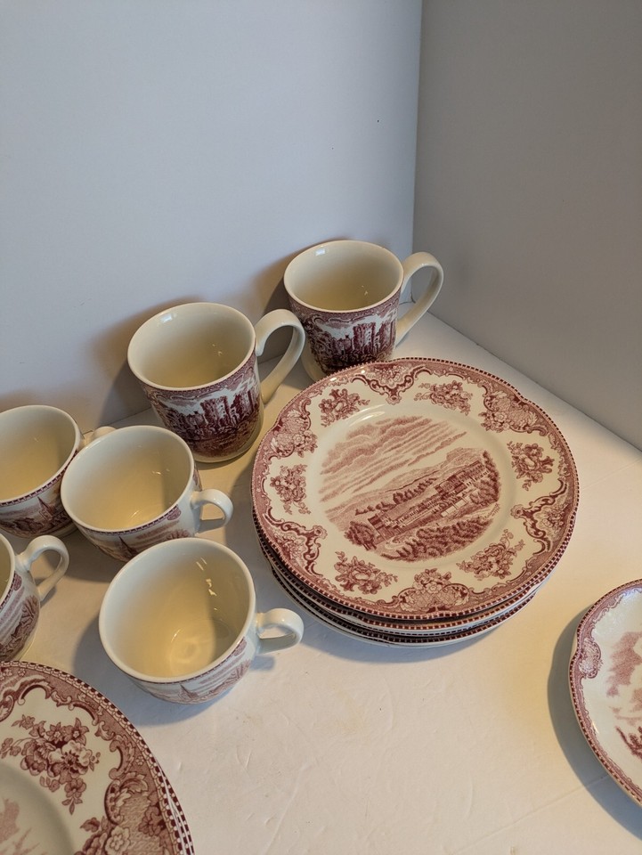 Johnson Brothers Red/White Transferware Old Britain Castles 27 Pieces ...