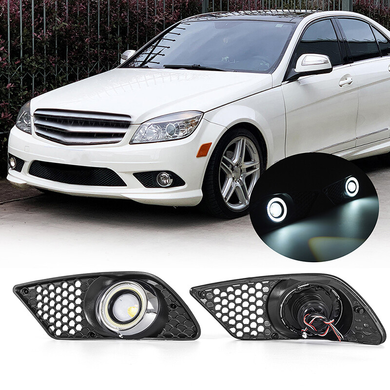 LED Bumper Fog Lights w/ Cover Angel Eye For Mercedes Benz C230 C300 ...