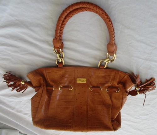 Isabella Adams Tan Leather Satchel Medium M Handbag with Dual Braided ...