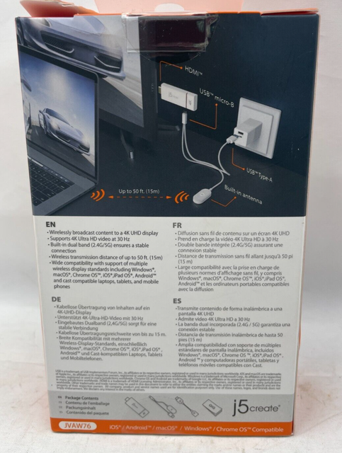 j5create ScreenCast 4K Wireless Display Adapter - White (JVAW76) ** for ...