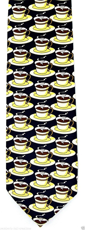 Cups & Saucers Mens Neck Tie Coffee Cup Joe Java Tea Food Gift Blue ...