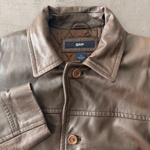 Vintage GAP Brown Leather Jacket Men’s Medium Button Front Quilted ...