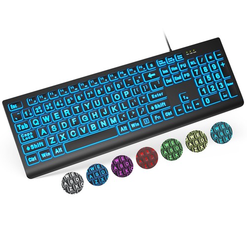 SABLUTE Large Print Backlit Keyboard, Wired USB Lighted Computer ...
