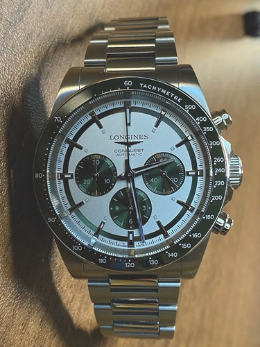 Longines Conquest Chronograph 42 MM Automatic Green Bezel Watch ...