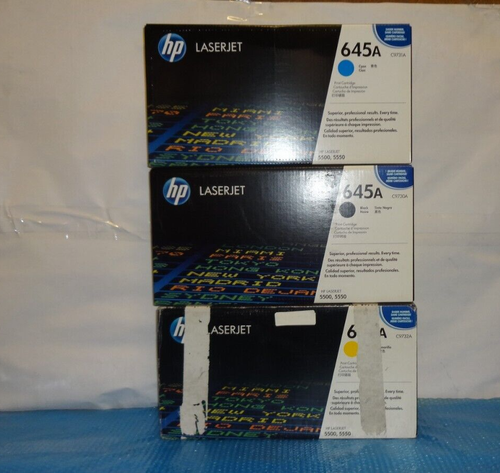 Lot of 3 New Genuine HP 645A Black Yellow Blue Toner C9731A C9730A ...