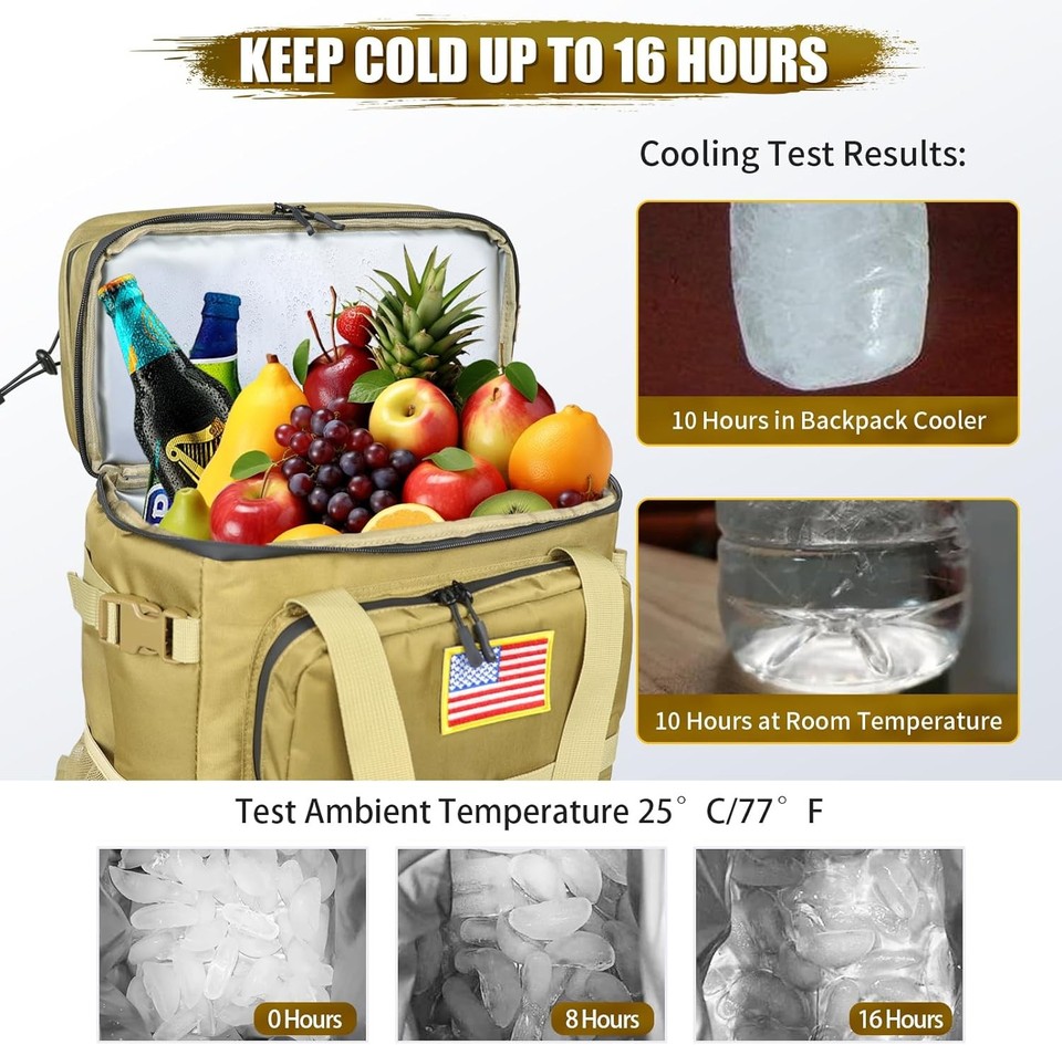 Tactical Backpack Cooler 40 Cans Waterproof Leakproof Insulated Lunch ...