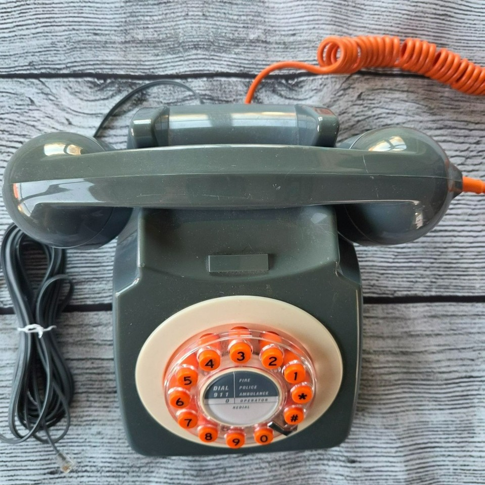 Vintage Push Button Desk Phone Wild & Wolf Orange Button Retro Model ...
