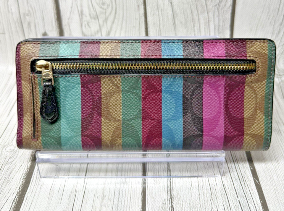 PRE LOVED Coach Slim Wallet with Multi-color Stripes | eBay