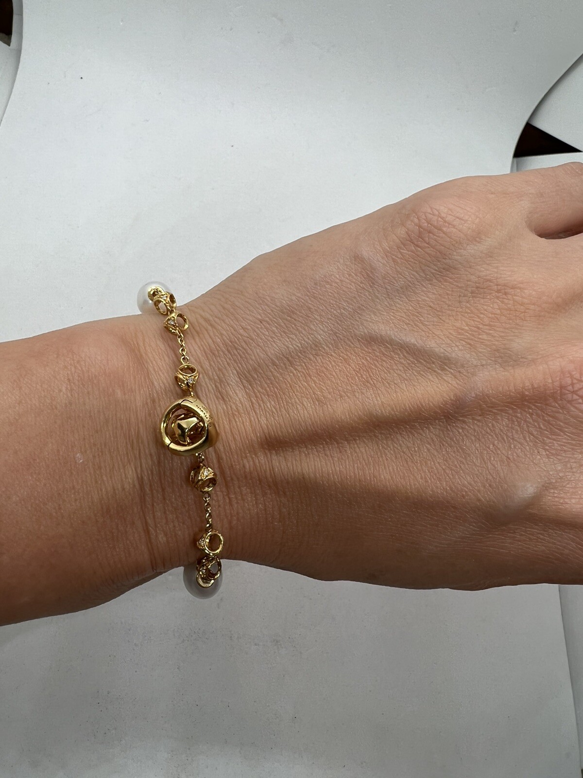 Di Modolo Italy 18k yellow gold Triadra diamond pearl bracelet 10g 0 ...