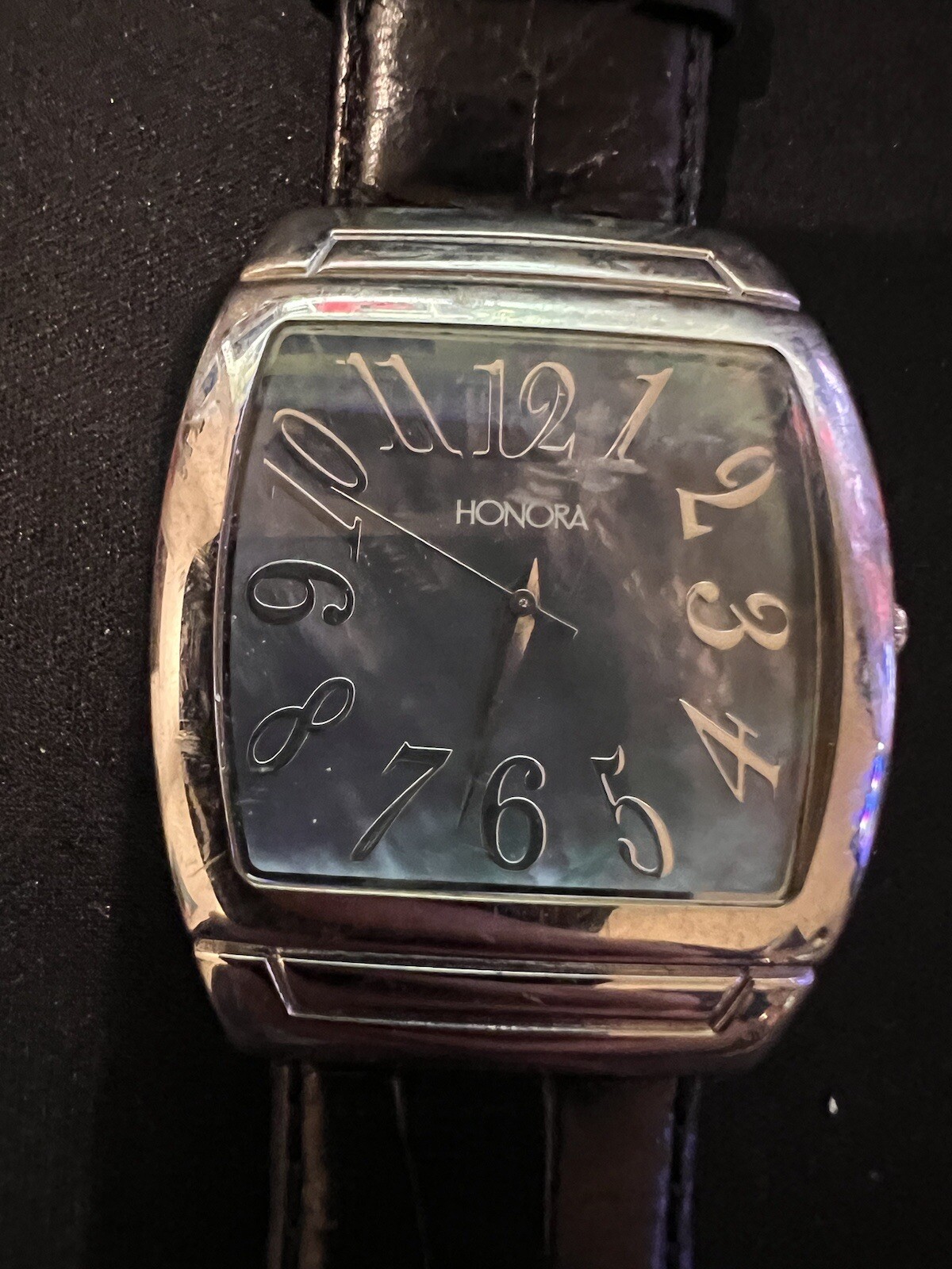 Honora Mother of Pearl Watch with Black Leather Strap - Needs Battery ...