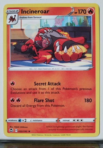Incineroar 032/195 NM / M RARE Non Holo Silver Tempest Pokemon Card -$2 ...