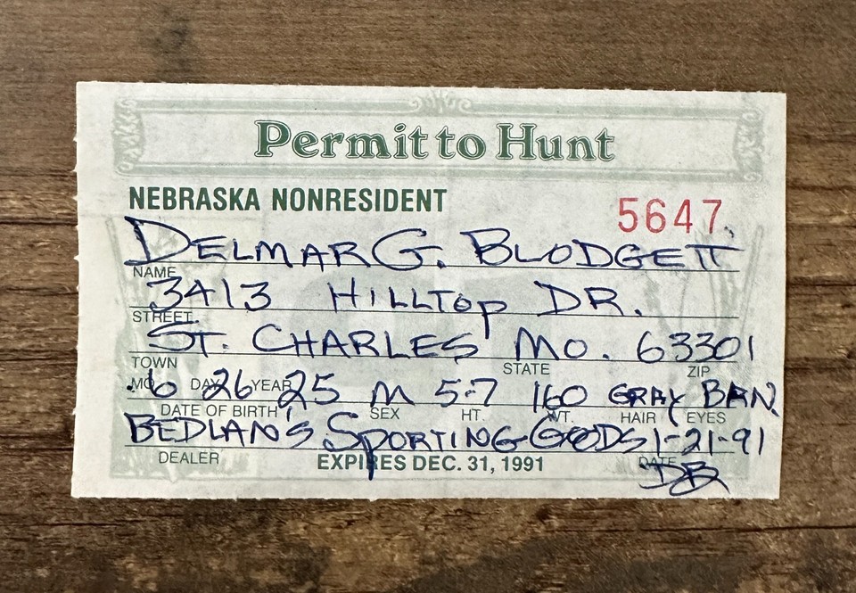 1991 - State Habitat Stamp ***NEBRASKA*** Hunting Permit License | eBay