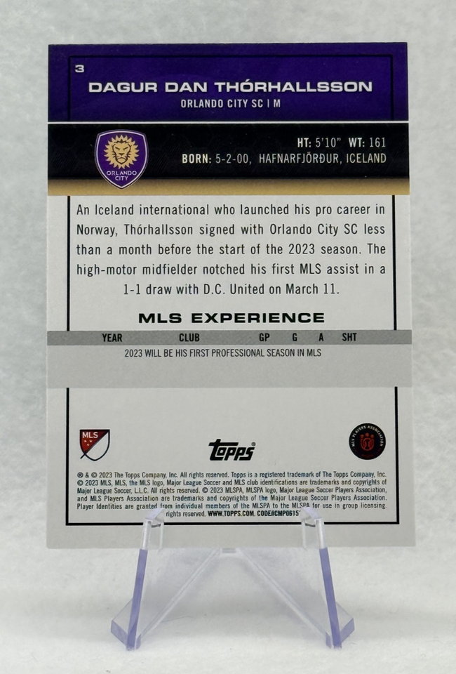 Dagur Dan Thorhallsson 2023 Topps MLS #3 RC Orlando CIty | eBay