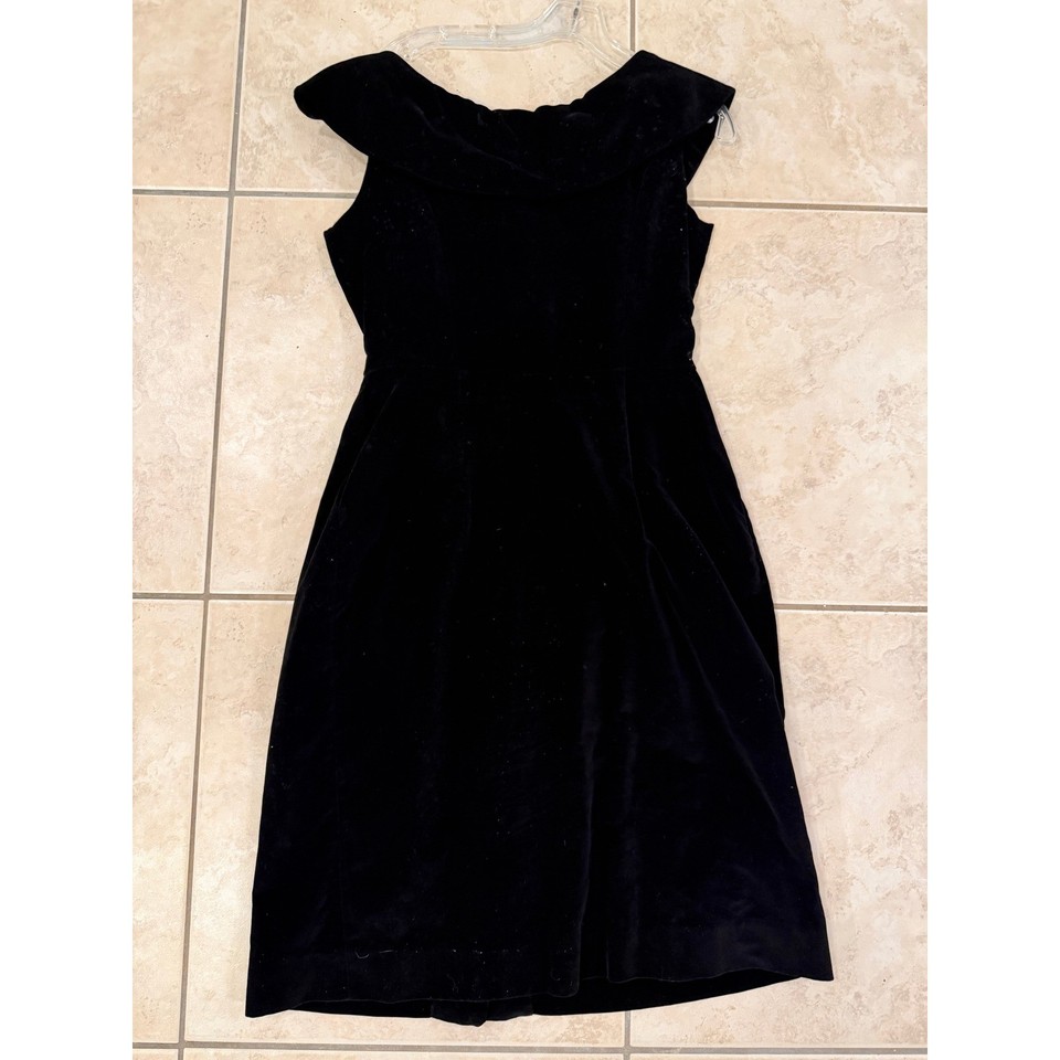Vintage 50's Black Velvet Button Front Dress Off Shoulder Collar | eBay