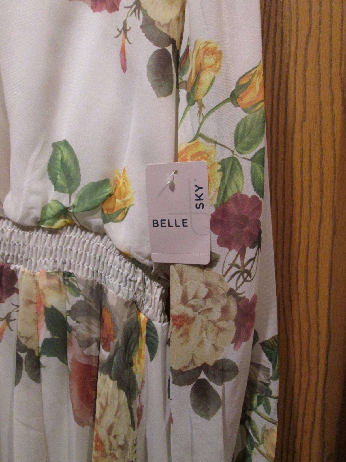 Belle Sky Beige Floral Polyester Long Sleeve Lined Long Dress SIZE L NEW | eBay