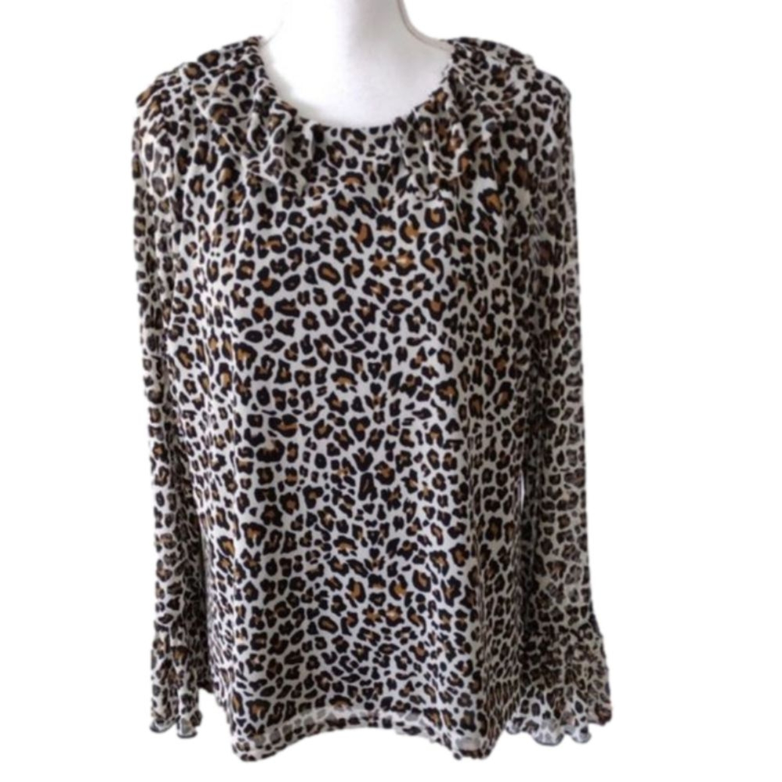 Sarah Campbell Leopard print Peter Pan collar long be… - Gem