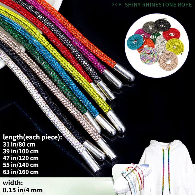 2pcs 4mm Glitter Rhinestone Shoe Laces Hoodie String Replacement ...