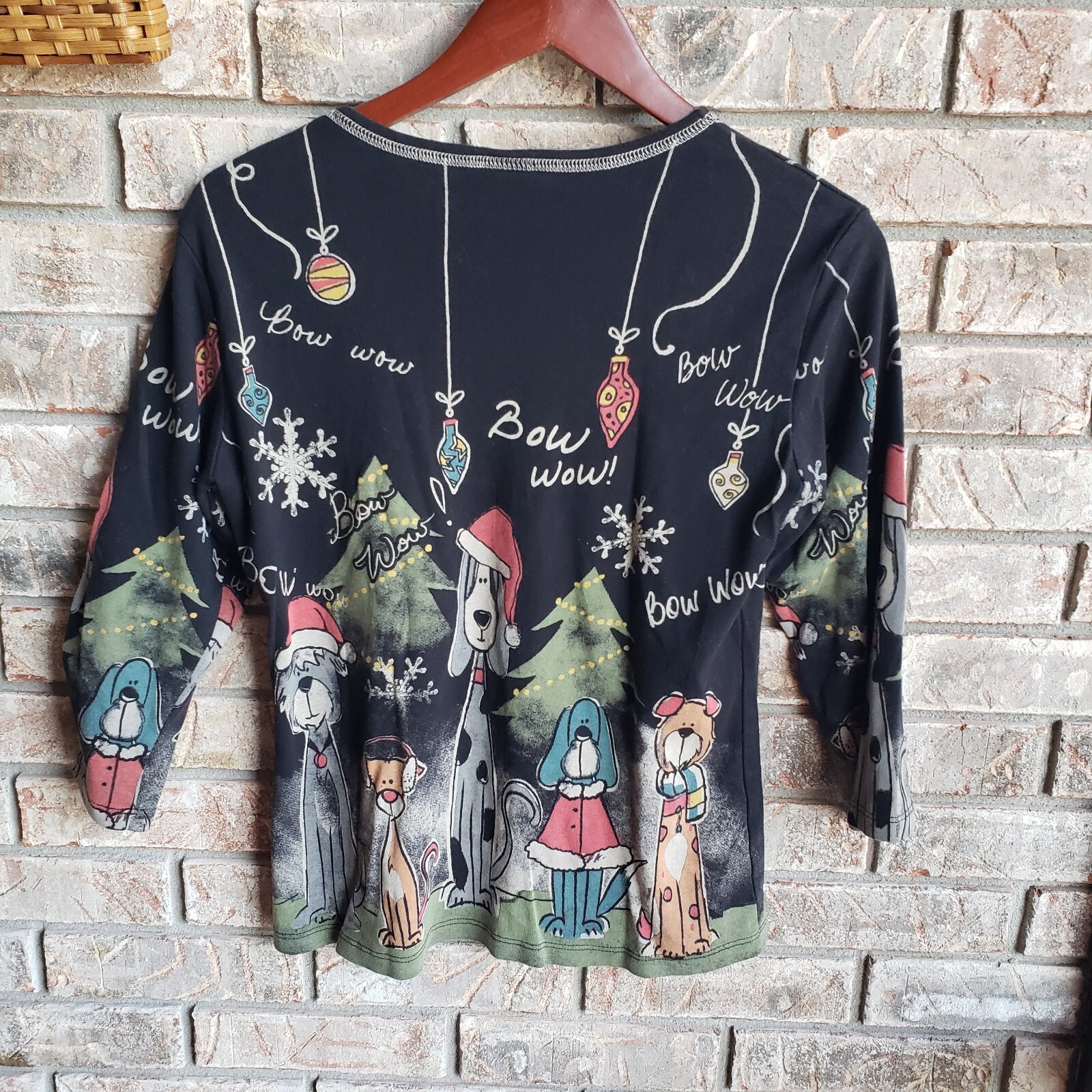 Jess & Jane Small Christmas Bow Wow Black Shirt Embel… - Gem