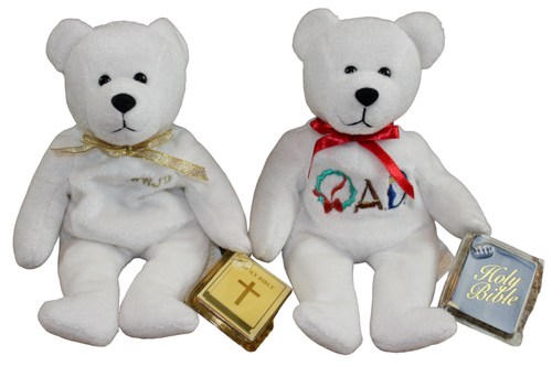 Holy Bible Bears Beanie Plush White Teddy Toys WWJD Christian Sheldon ...